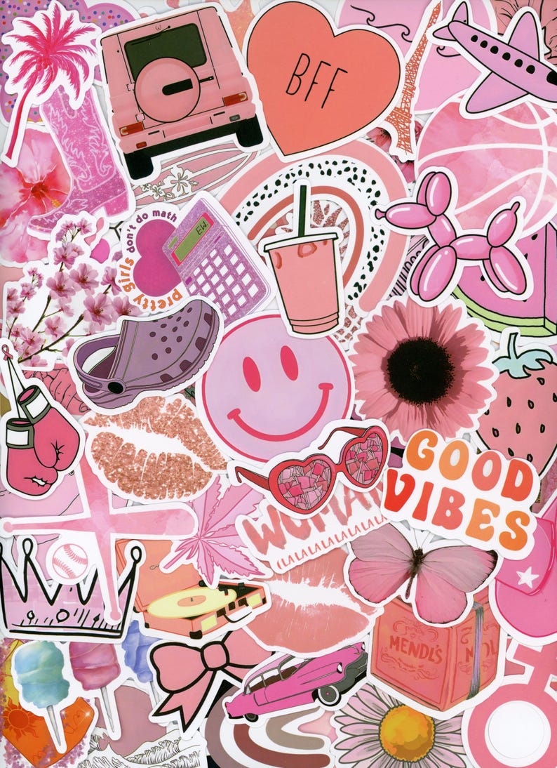 Pink Aesthetic VSCO Girl Sticker Pack – Cute Barbie, Tie Dye, Lips ...