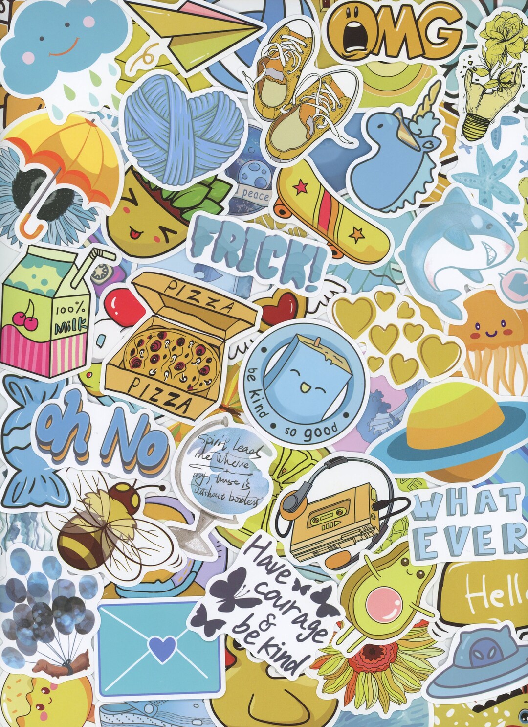 Variety Sticker Pack, Happy Blue Yellow Stickers, Water Bottle Decal ...