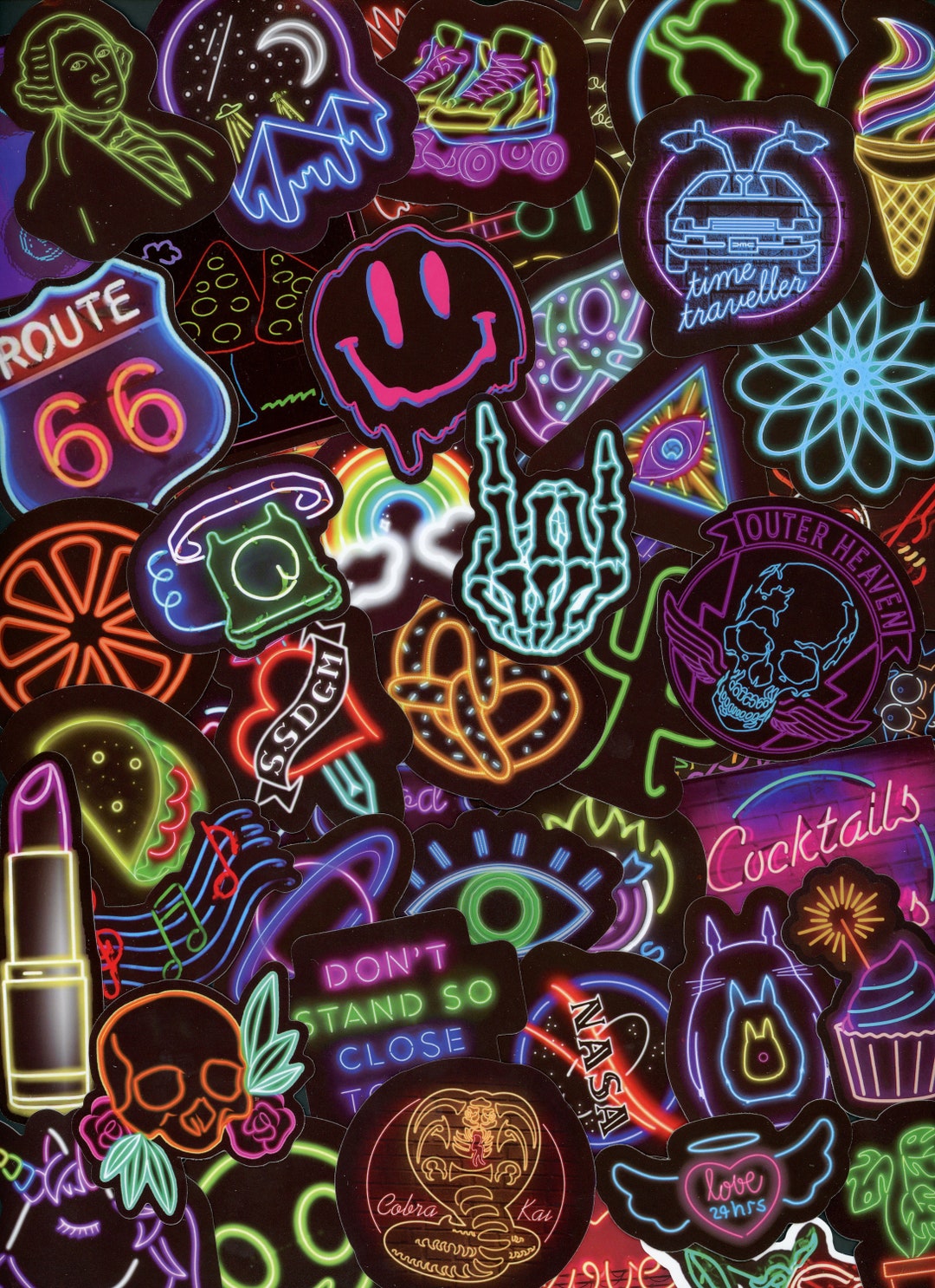 Mixed Neon Sticker Pack, Neon Sign, Neon Light Stickers, Alien Space ...
