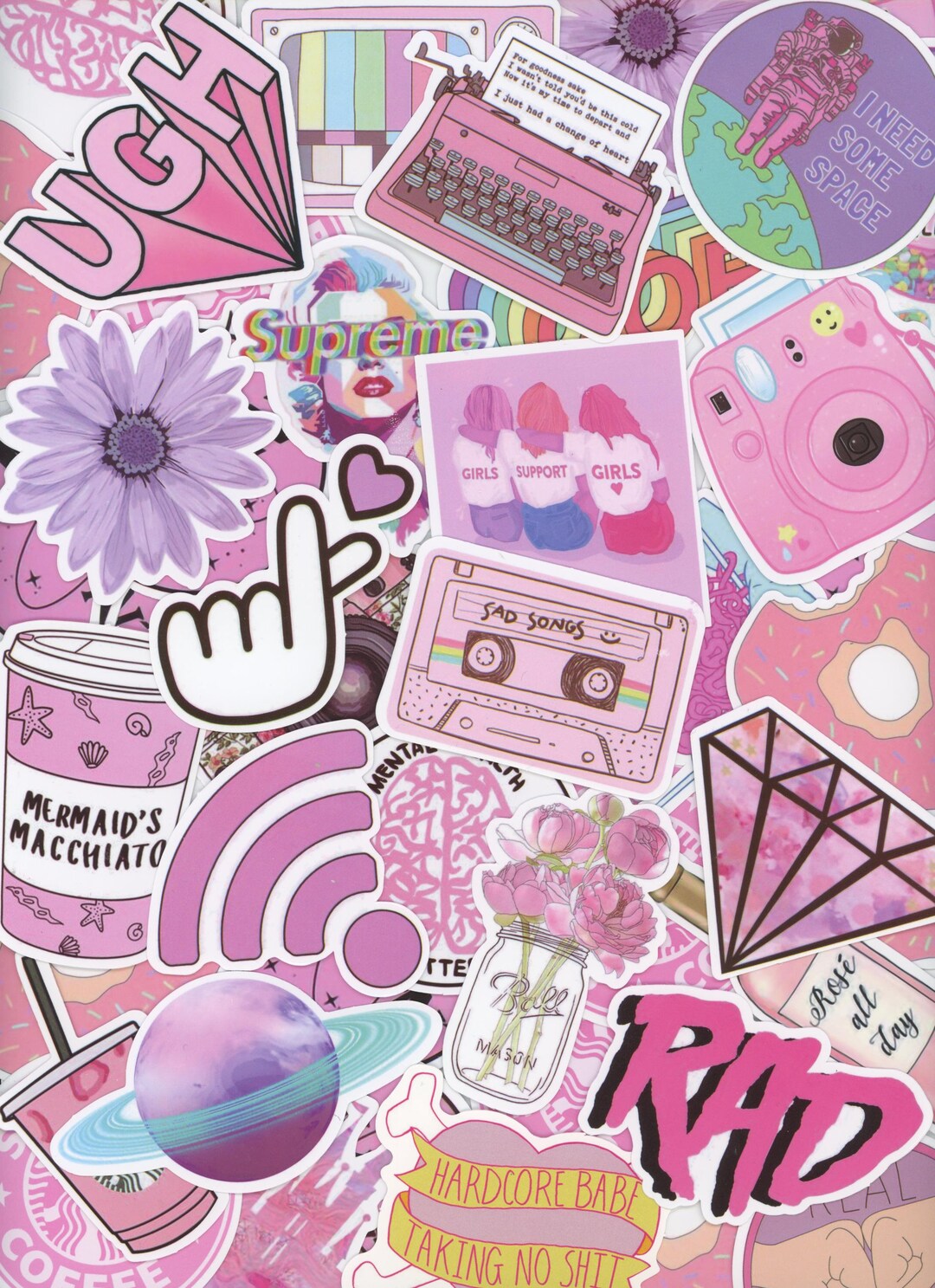 Pink Sticker Pack, Journal Stickers, Girly Girl Decal, Scrapbook ...