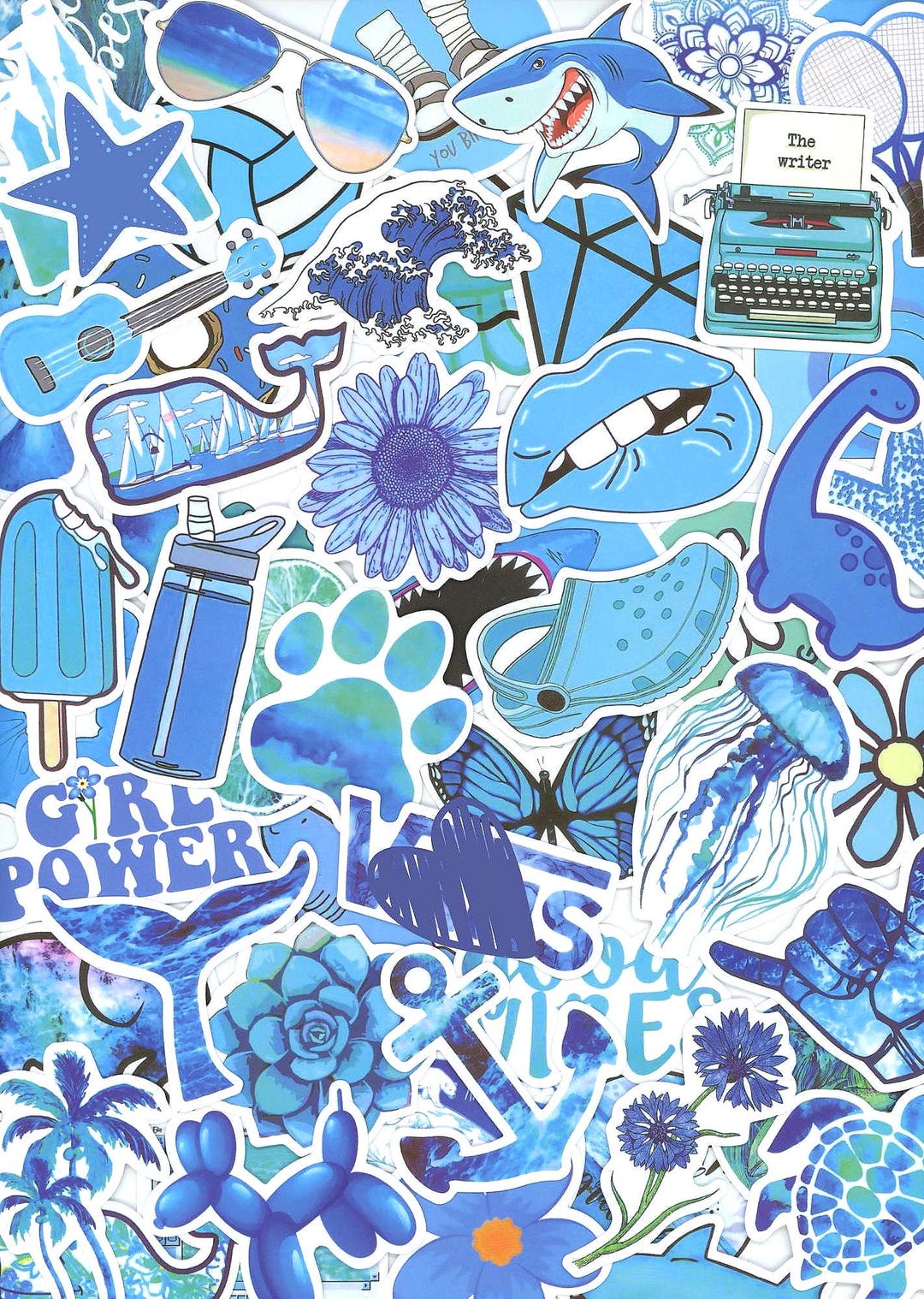 Blue Variety Sticker Pack, Water Bottle Stickers, Blue Stickers, Beach ...