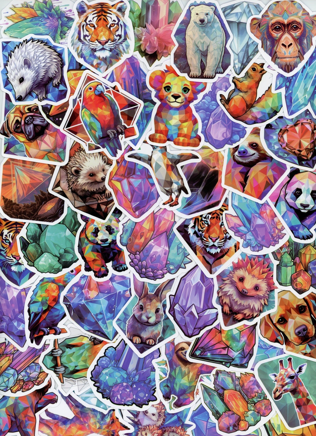 Crystal Animals Sticker Pack, Kids Sticker, Colorful Gem Stones, Low ...