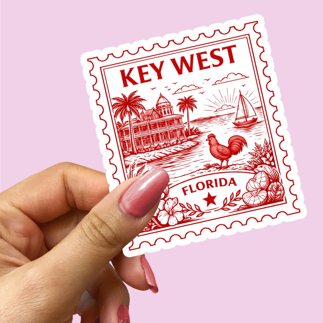 Key West Florida Sticker, Vintage Postage Stamp Decal, Florida Keys ...