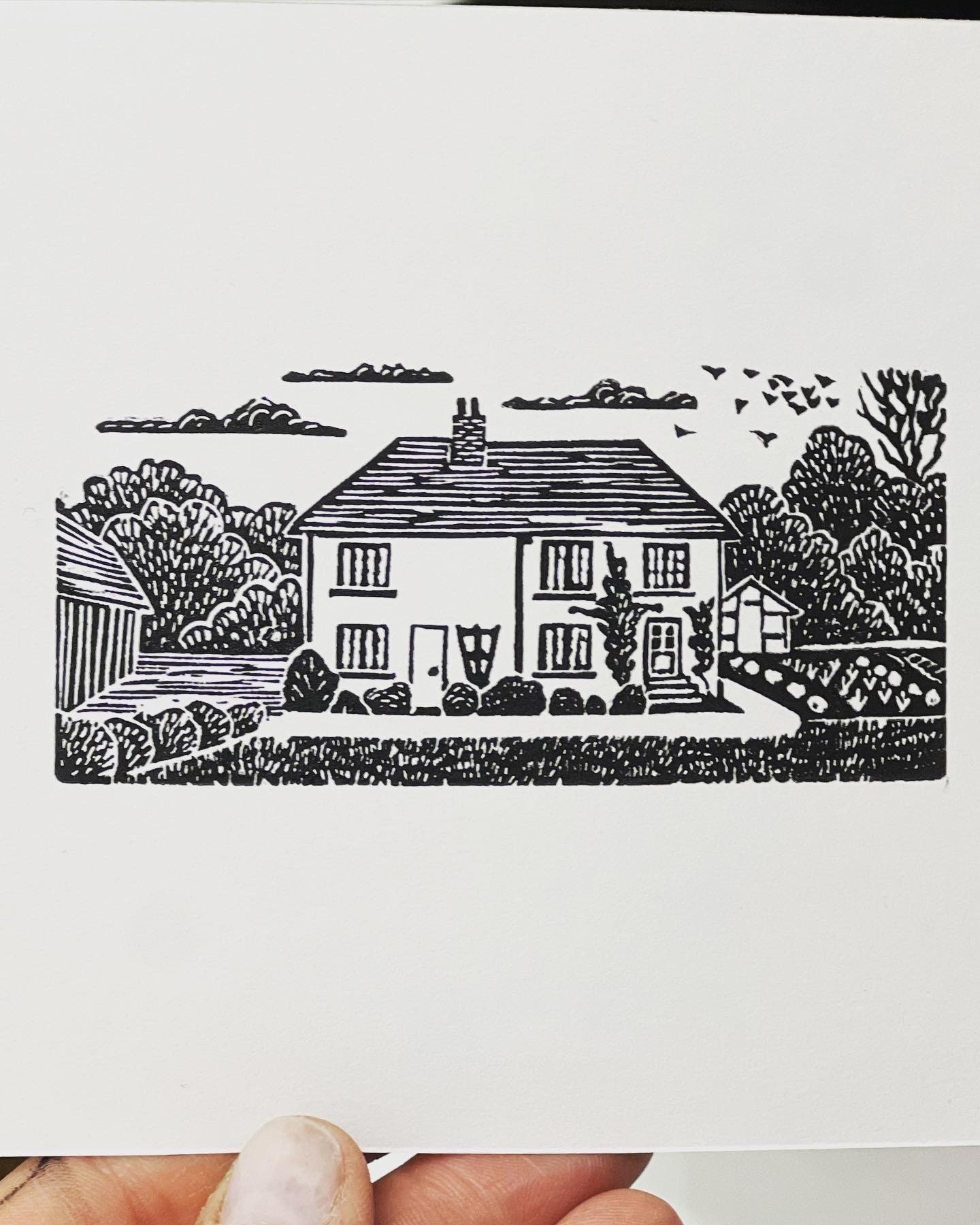 Cottage Farmhouse Linocut Mini Print - Landscape Print - Linoblock - Etsy