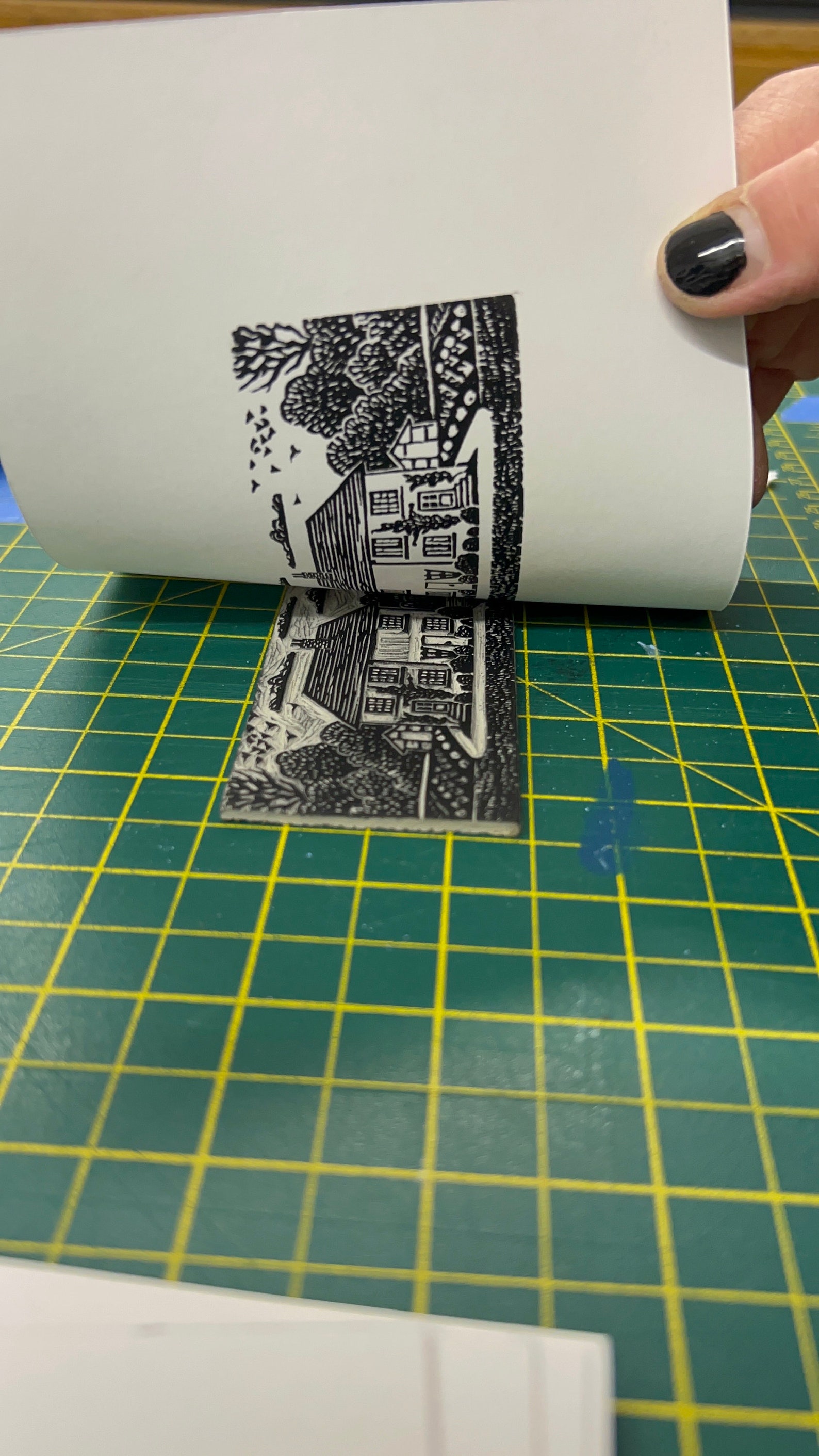 Cottage Farmhouse Linocut Mini Print - Landscape Print - Linoblock - Etsy