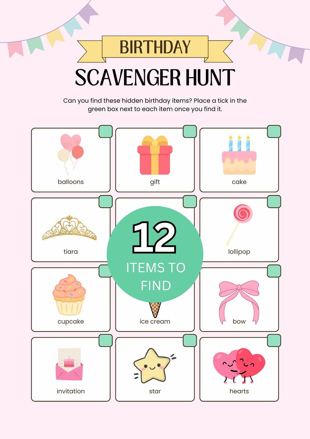 Girls Birthday Scavenger Hunt Printable, Kids Birthday Party Game, Pink ...