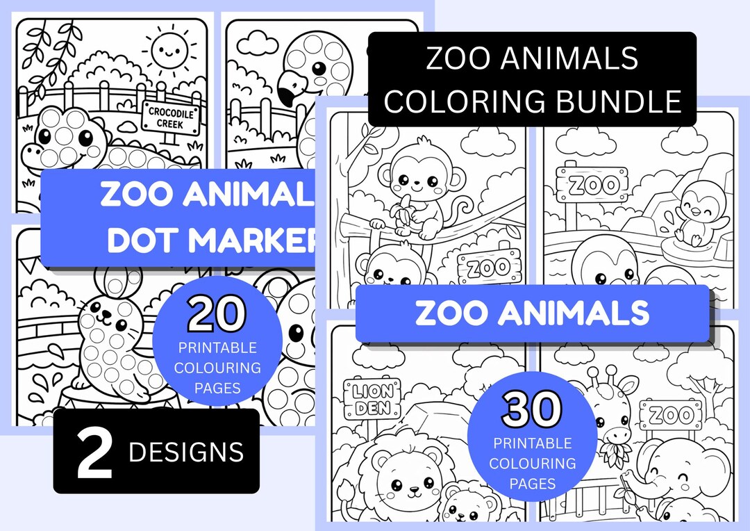 Zoo Animals Coloring Pages Bundle, Dot Marker Coloring Pages, 50 ...