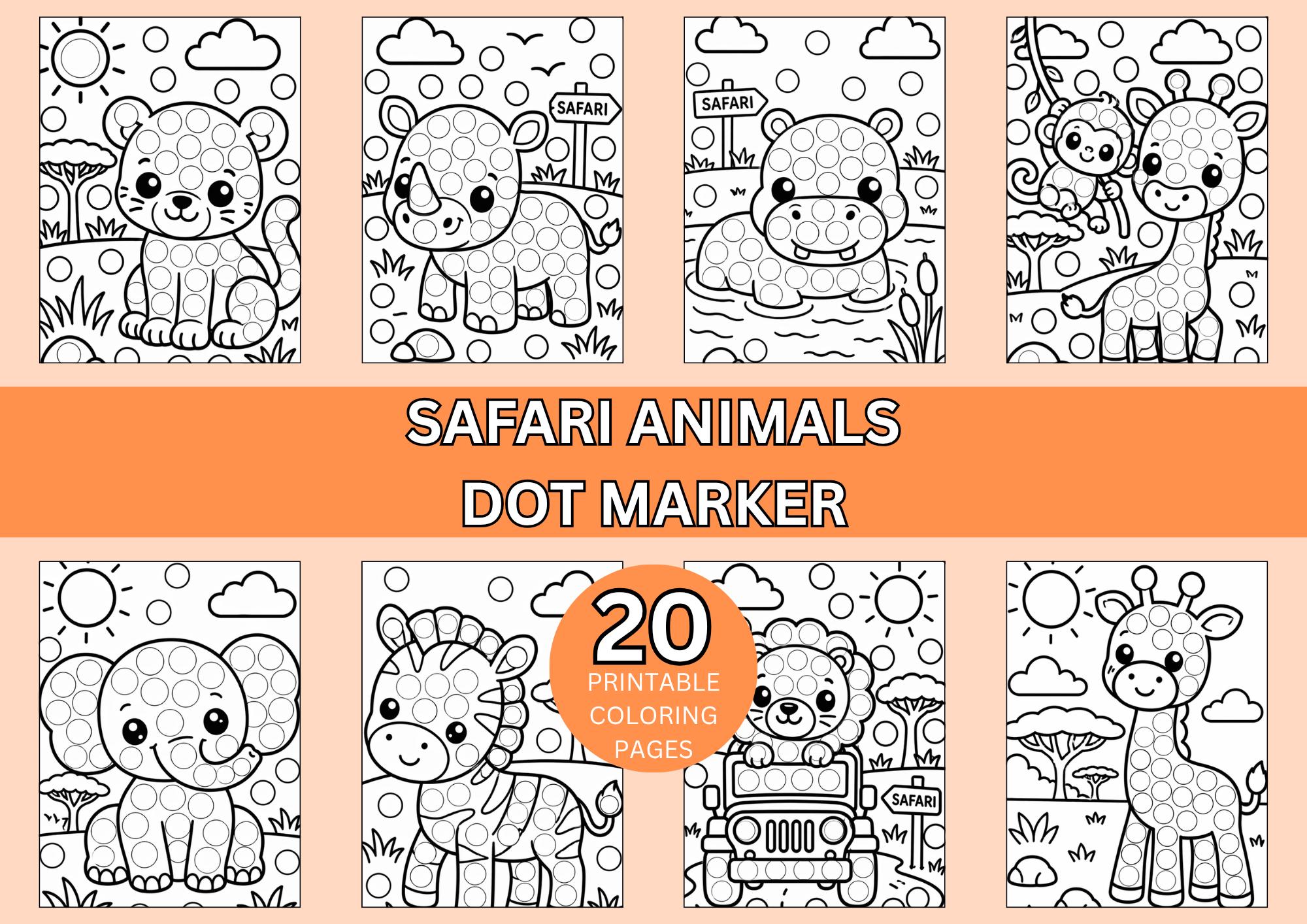 Safari Animals Dot Marker Coloring Pages, 20 Printable Do a Dot ...