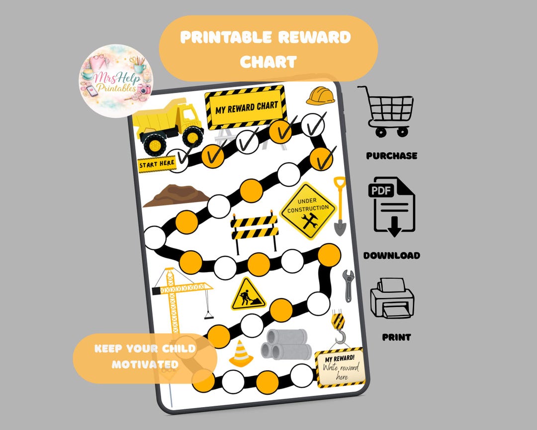 Construction Truck Reward Chart for Kids, Toddler Behavior Tracker ...