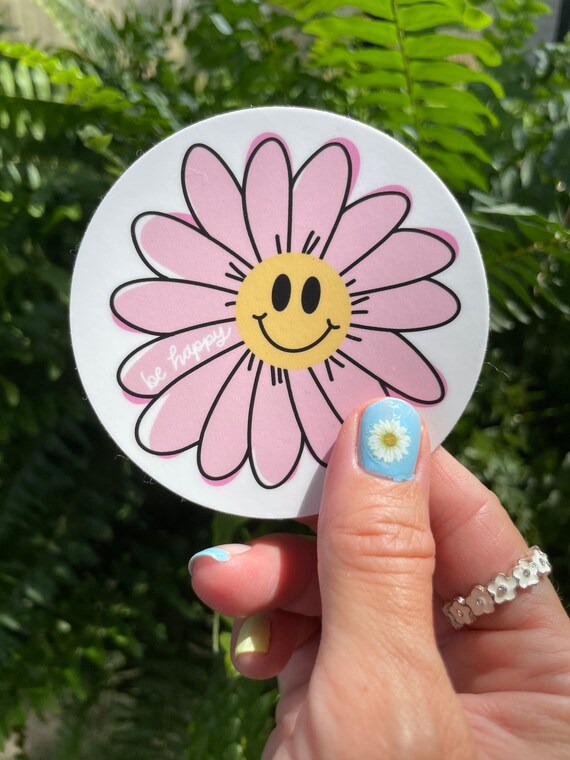 Be Happy flower sticker | Etsy