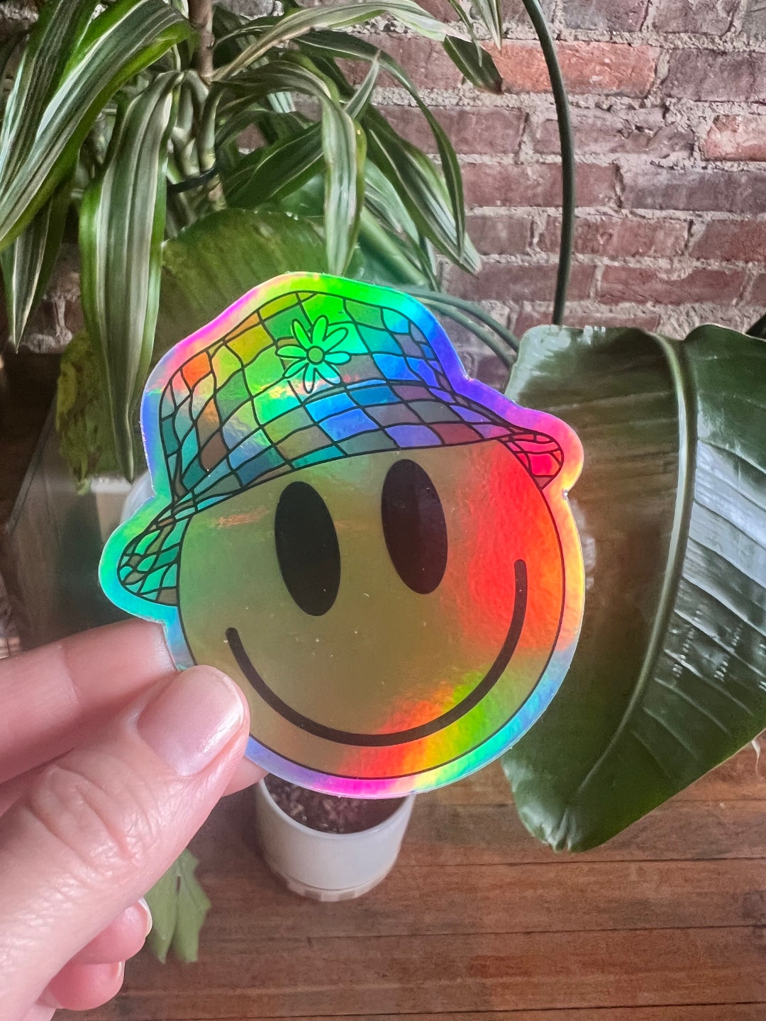 Smiley Face Holographic Sticker/decal-retro-bucket Hat-70’s - Etsy