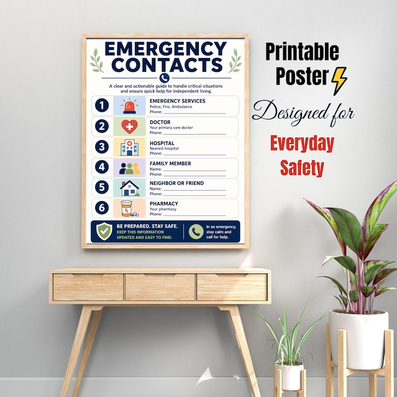 Emergency Contact List Printable | Family Safety Info Sheet (instant ...
