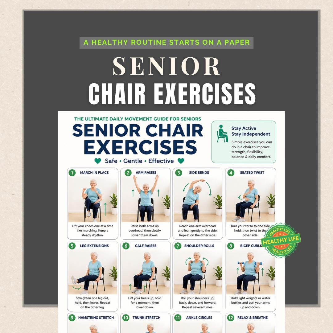 Senior Chair Exercises Printable, Gentle Full Body Workout (PDF ...