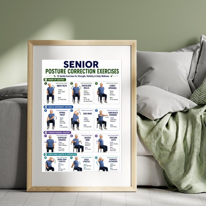 Senior Posture Correction Exercises, Seated Gentle Movement Chart Low ...