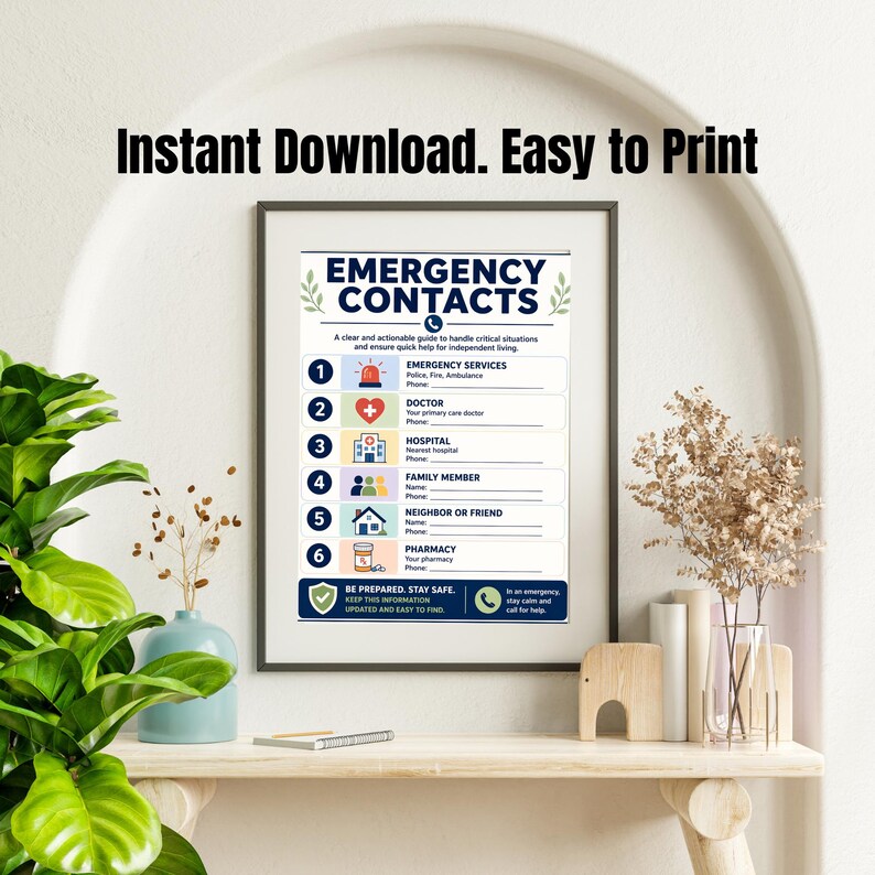 Emergency Contact List Printable | Family Safety Info Sheet (instant ...