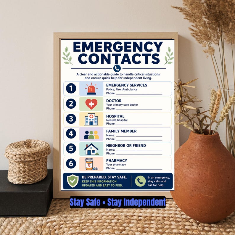Emergency Contact List Printable | Family Safety Info Sheet (instant ...