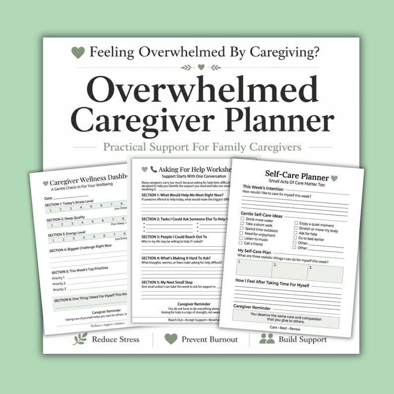 Overwhelmed Caregiver Planner | Self Care & Burnout Prevention Workbook ...