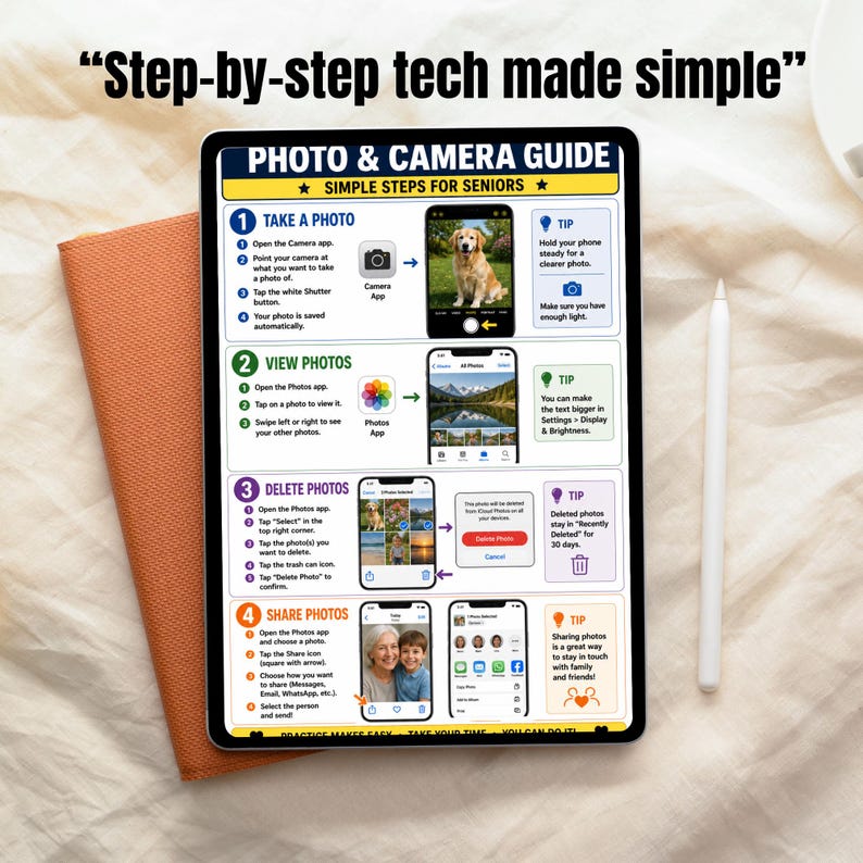 How to Take & Share Photos on Phone Printable, Senior Camera Guide ...