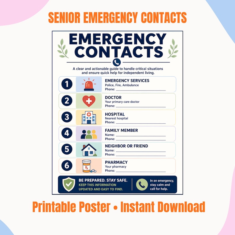 Emergency Contact List Printable | Family Safety Info Sheet (instant ...