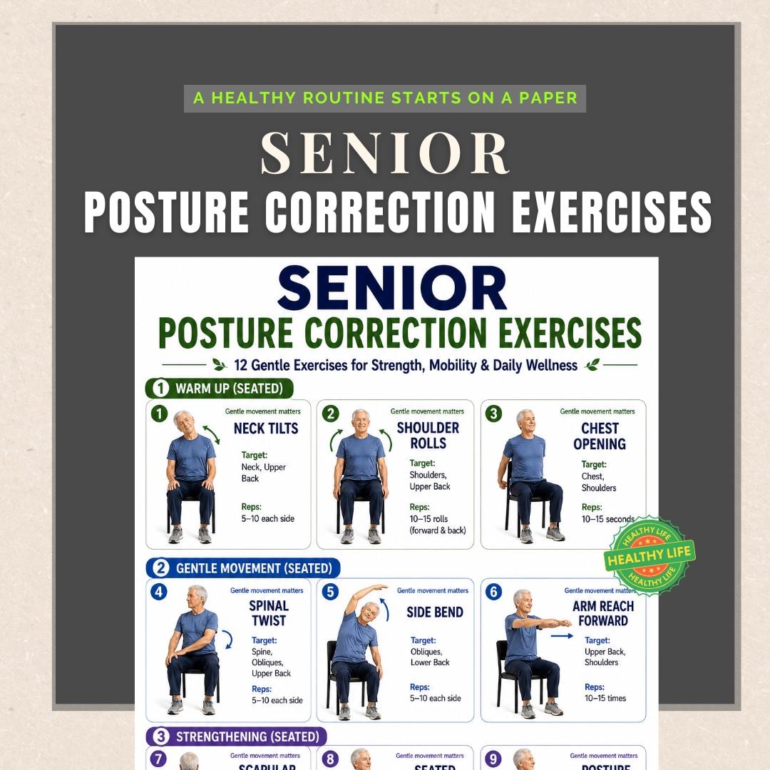 Senior Posture Correction Exercises, Seated Gentle Movement Chart Low ...