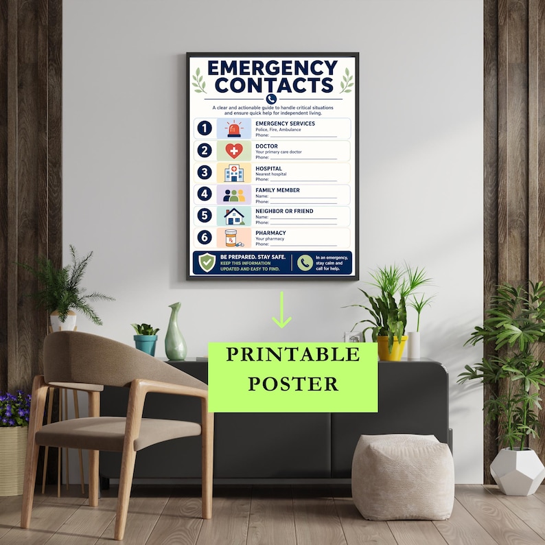 Emergency Contact List Printable | Family Safety Info Sheet (instant ...
