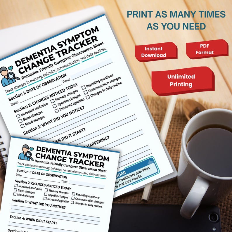 Dementia Symptom Tracker | Caregiver Observation Log | Daily Health ...