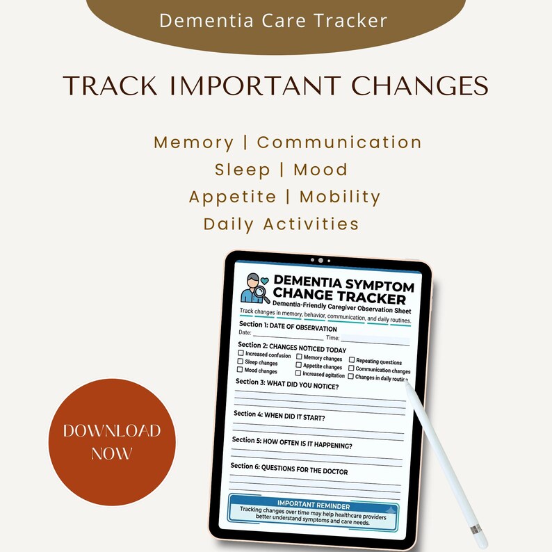 Dementia Symptom Tracker | Caregiver Observation Log | Daily Health ...