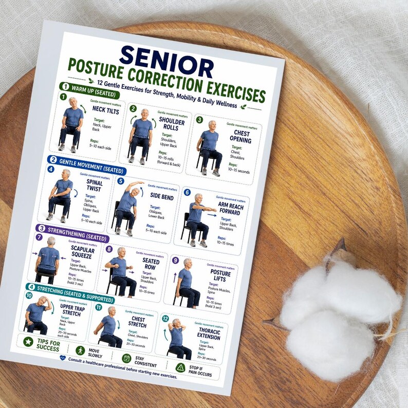 Senior Posture Correction Exercises, Seated Gentle Movement Chart Low ...