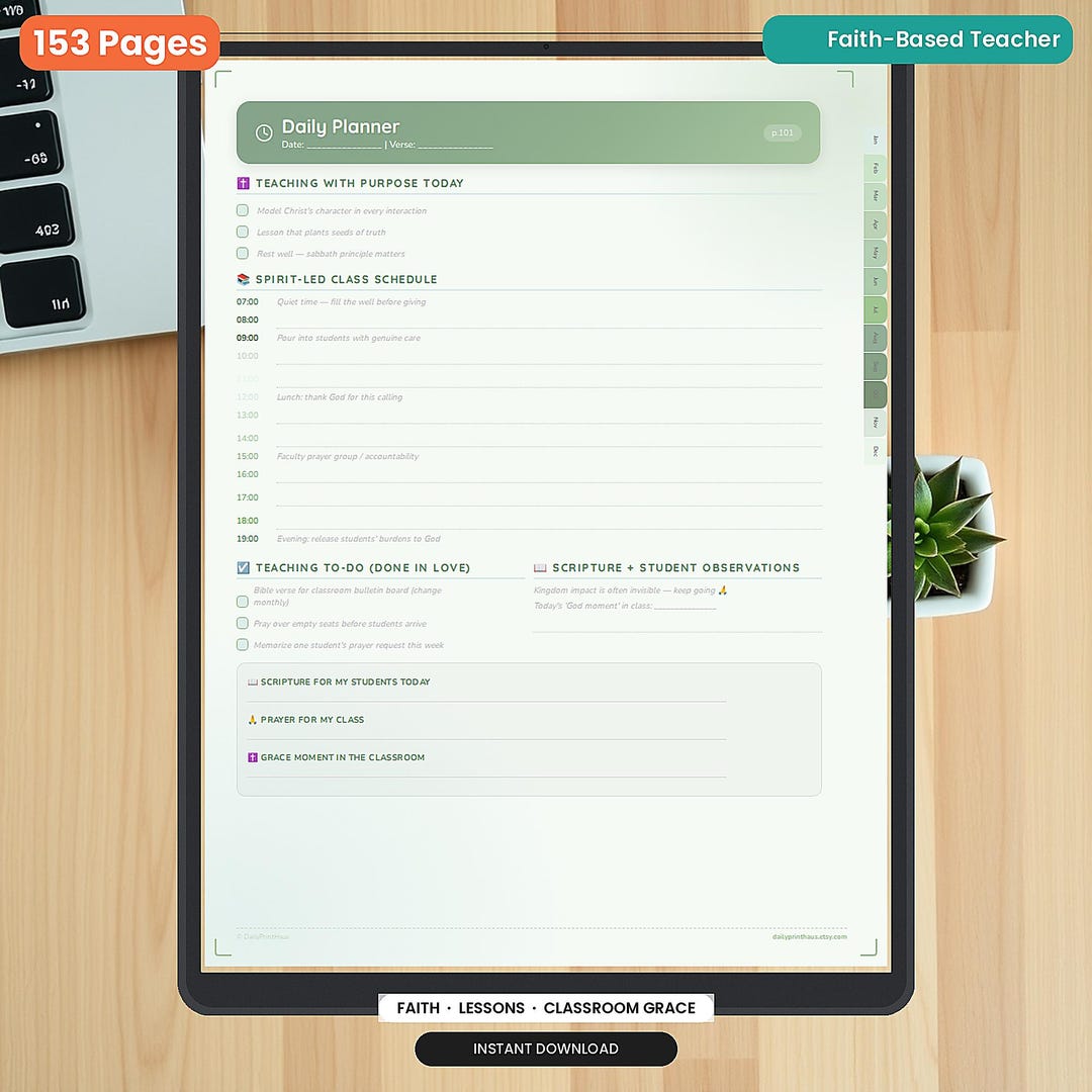 Christian Teacher Planner Printable for Faith-based Teachers Who Teach ...