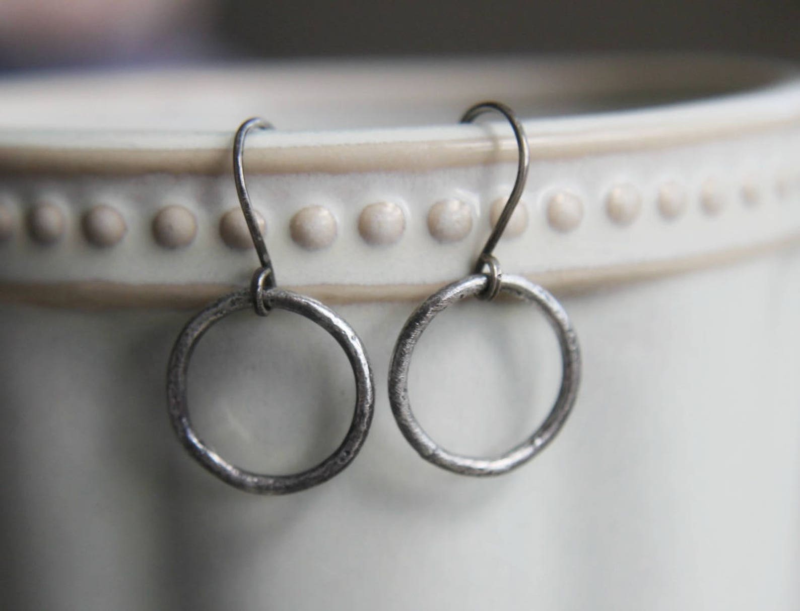 Silver Circles Earrings Primitive Silver Hoops Rustic Silver - Etsy