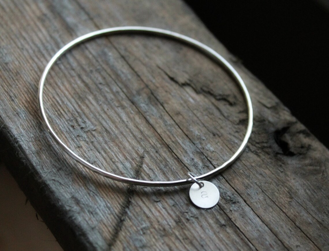 Silver Charm Bangle Bangle Bracelet Hammered Silver Initial - Etsy