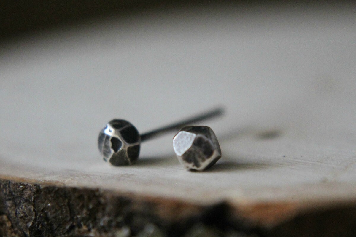 Small Silver Studs Silver Stud Earrings Silver Faceted - Etsy