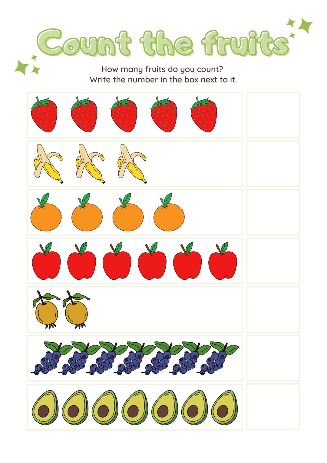 Count the Fruits Worksheet - Etsy