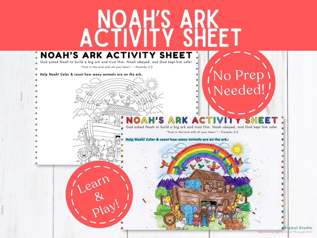 Noah’s Ark Bible Activity Sheet Printable Coloring Page for Kids Sunday ...
