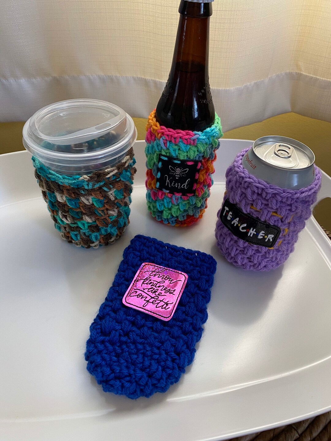 Drink Cozies With Flair // Crochet Cozy // Cozy for Iced Coffee, Cans ...
