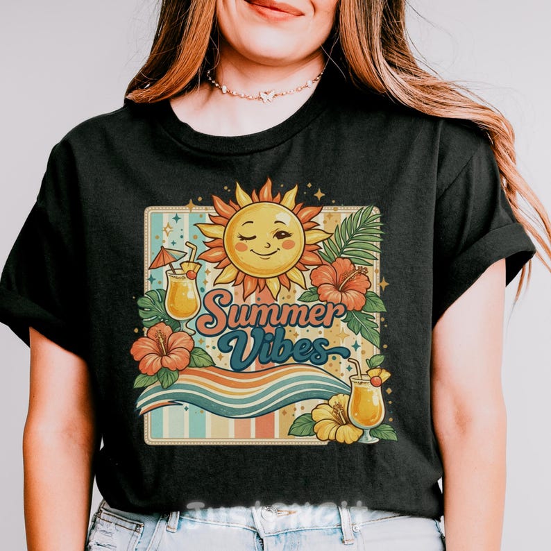Retro Sunshine PNG Bundle, Groovy Tropical Beach Clipart (digital ...