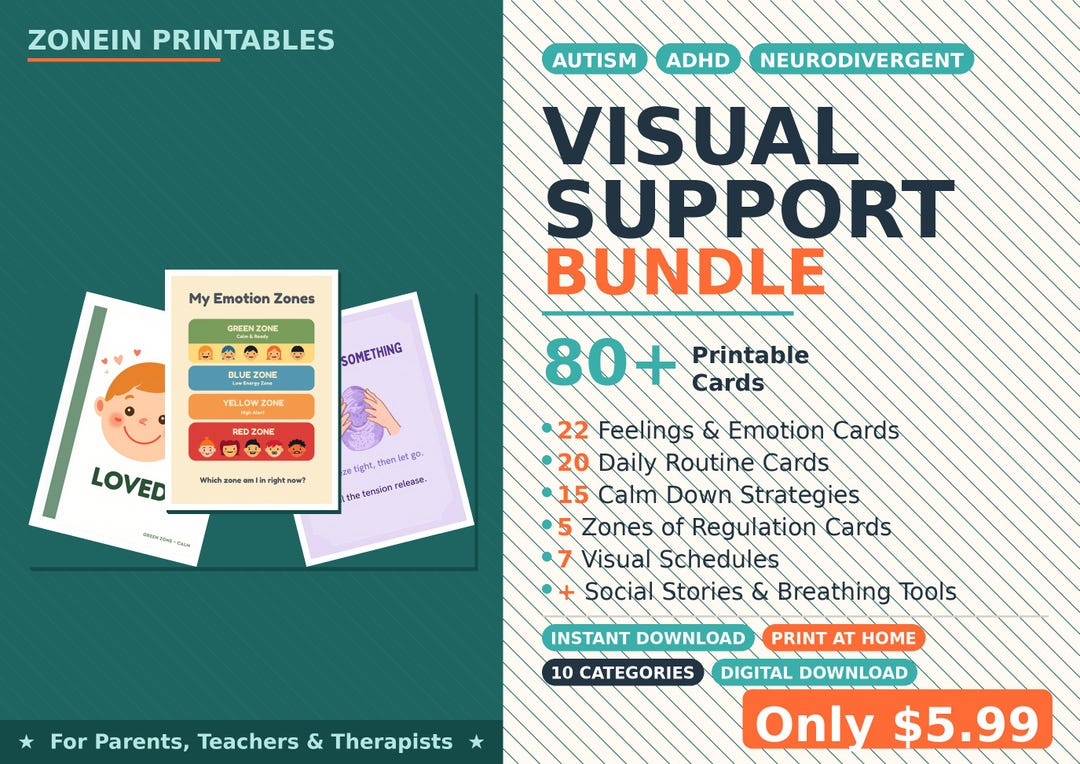 Autism ADHD Visual Support Bundle | Zones of Regulation Printable Cards ...