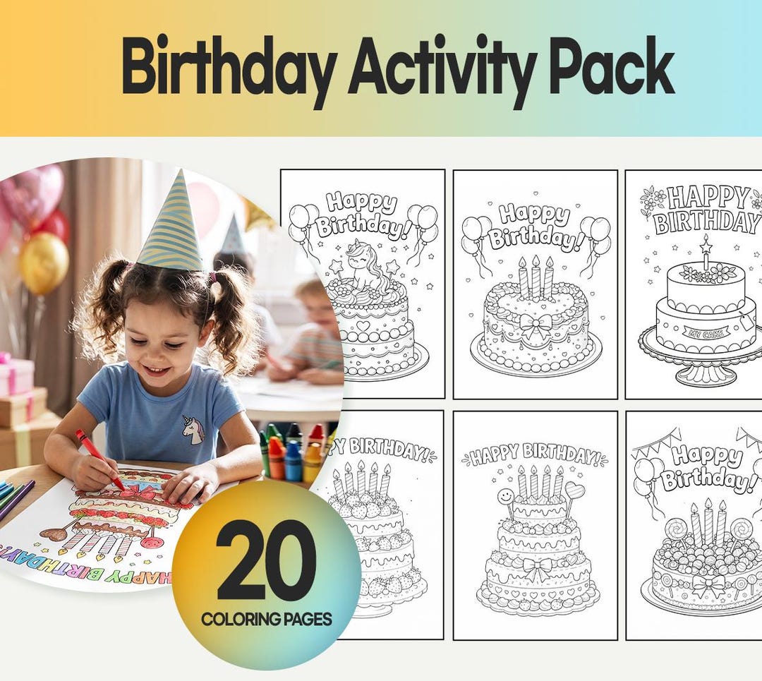 Birthday Cake Coloring Pages Pack | Kids Activity Sheets (PDF Download ...