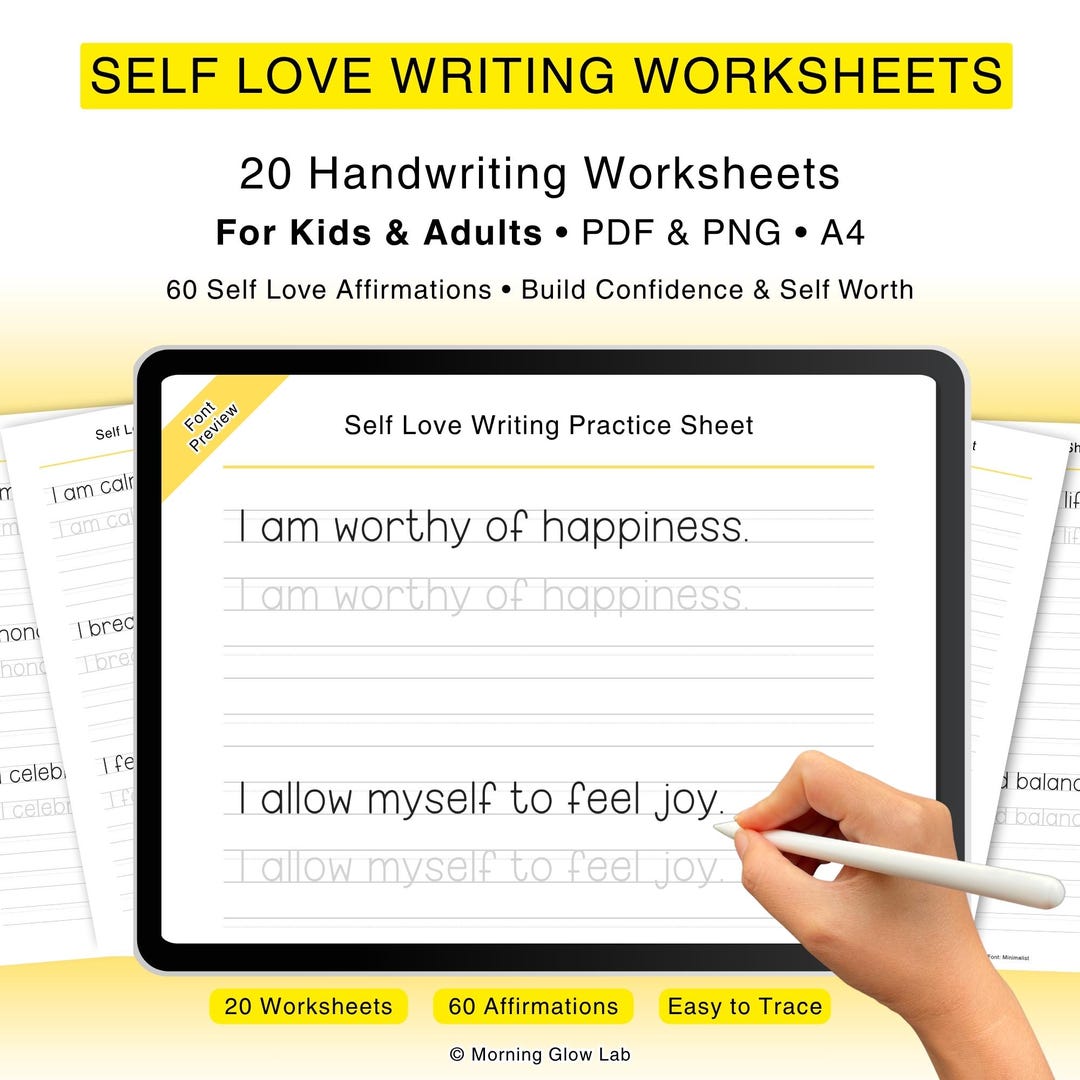 Handwriting Practice Worksheets | Self Love Writing Workbook Printable ...