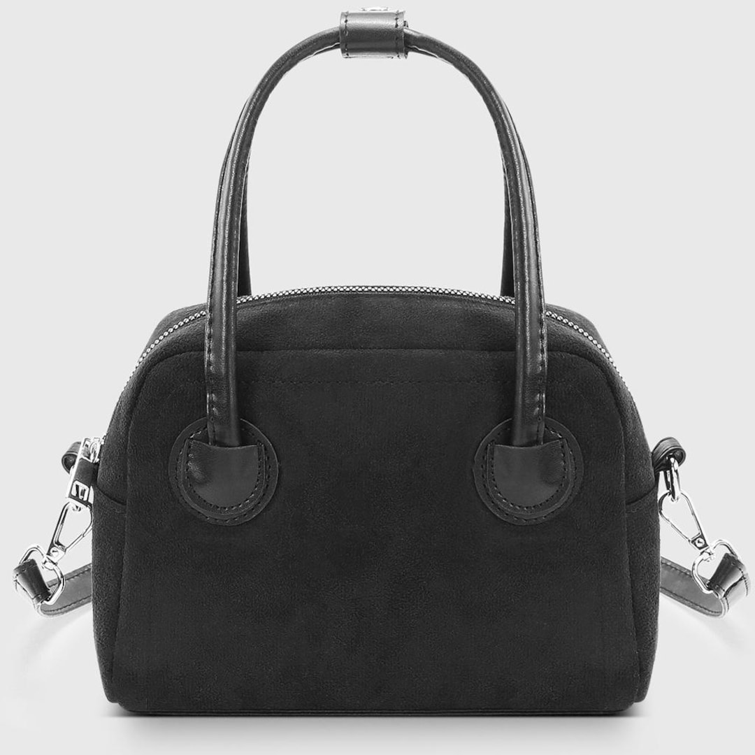 Midnight Black Suede Mini Bowling Bag – Minimalist Shoulder Crossbody ...