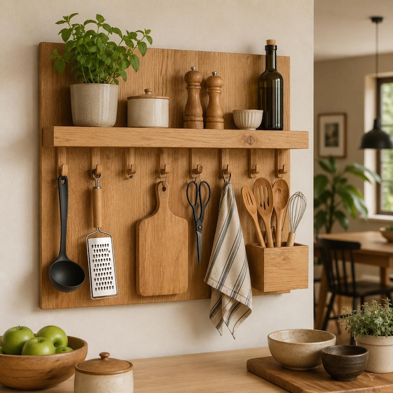 DIY Wall-mounted Kitchen Rack Plan | Pegboard Shelf Utensil Holder ...