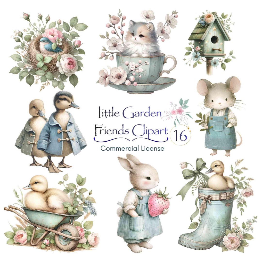 Little Garden Friends Clipart Bundle, Watercolor Woodland Animals ...