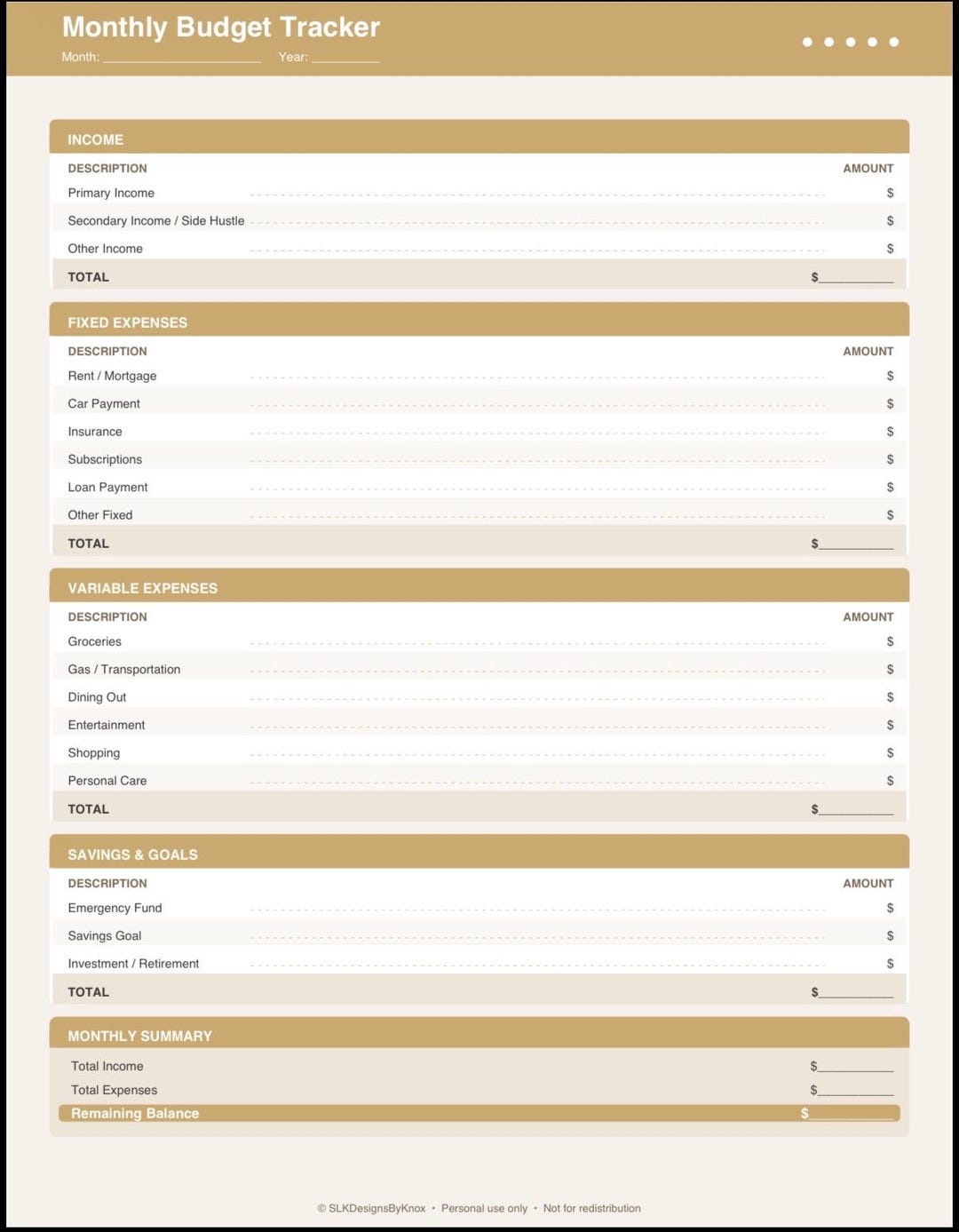 Monthly Budget Tracker | Finance Template, Expense Sheet (instant ...