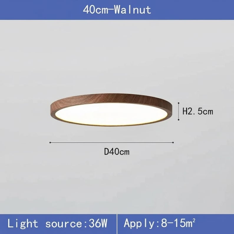 Modern LED Ceiling Light, Ultra Thin Round Wood Grain Walnut Fixture ...