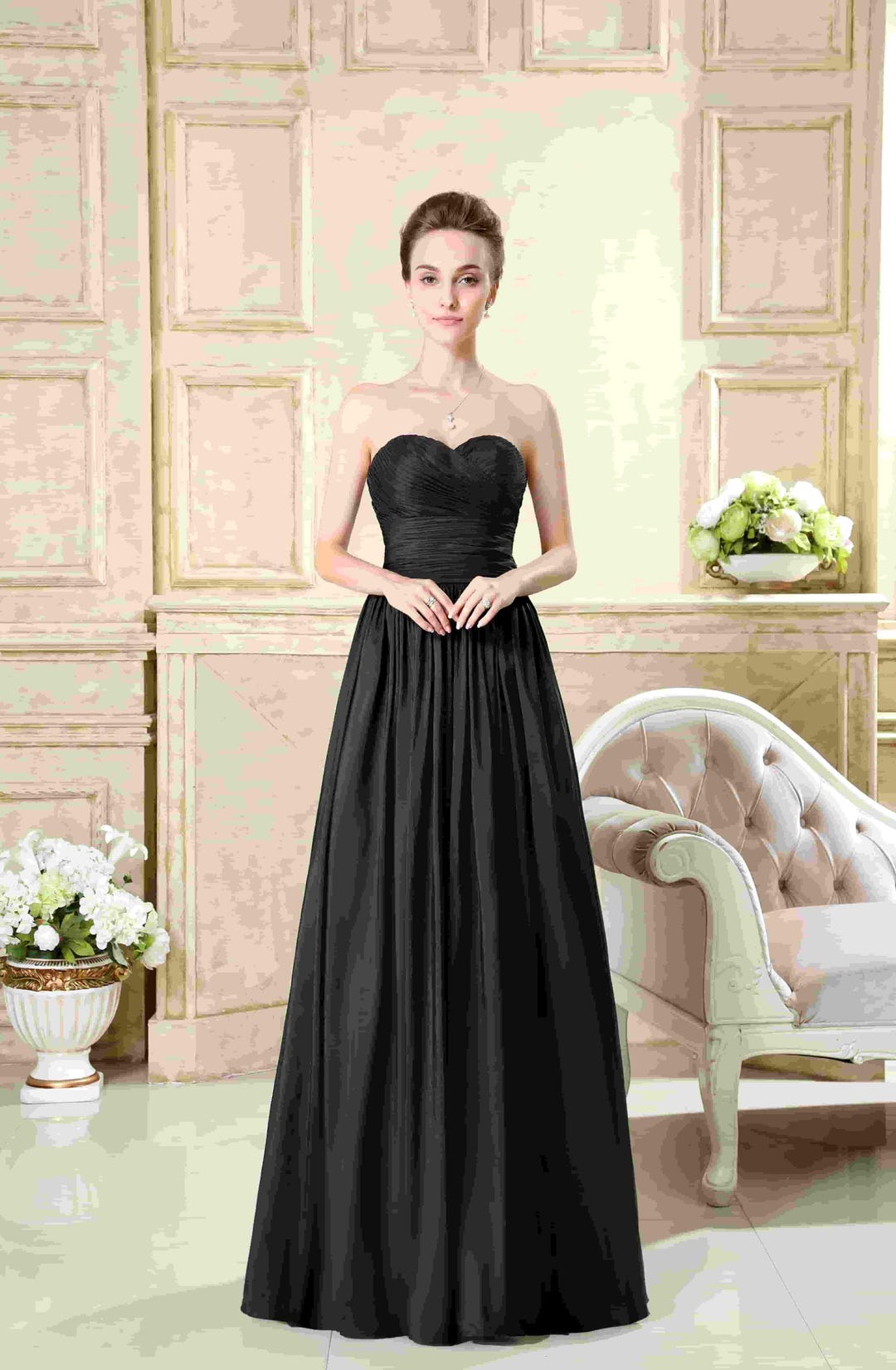 Black Lace Mother of the Bride Dress – Long Formal Gown With Ruched ...