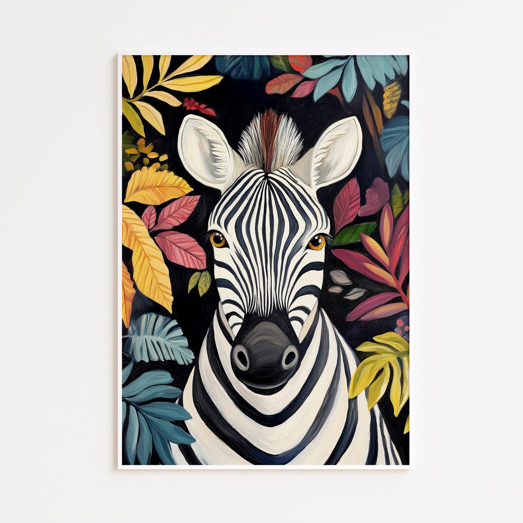 Bold Modern Zebra Portrait With Tropical Jewel Tones, Graphic Art ...