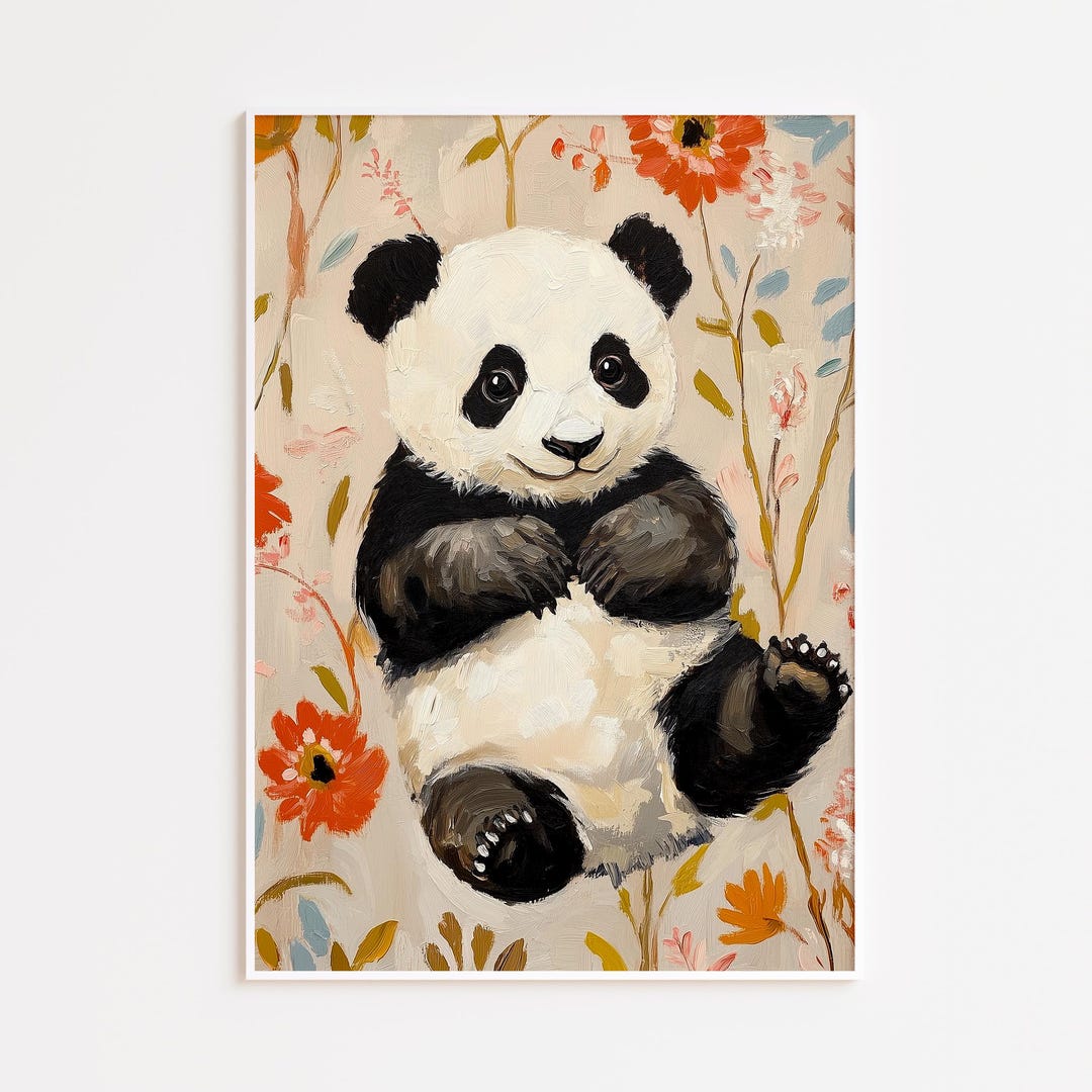 Painterly Panda Nursery Illustration, Cozy Cottagecore Animal Prints ...