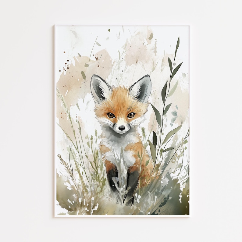 Watercolor Fox Kit Portrait, Woodland Nursery Wall Art (digital ...
