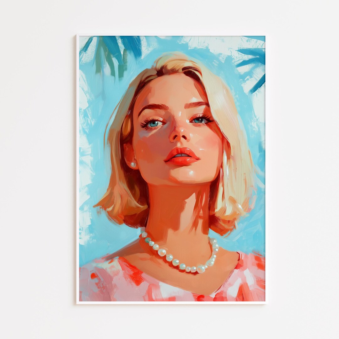 Blonde Woman Portrait With Pearls, Glamorous Retro Fashion Art (digital ...