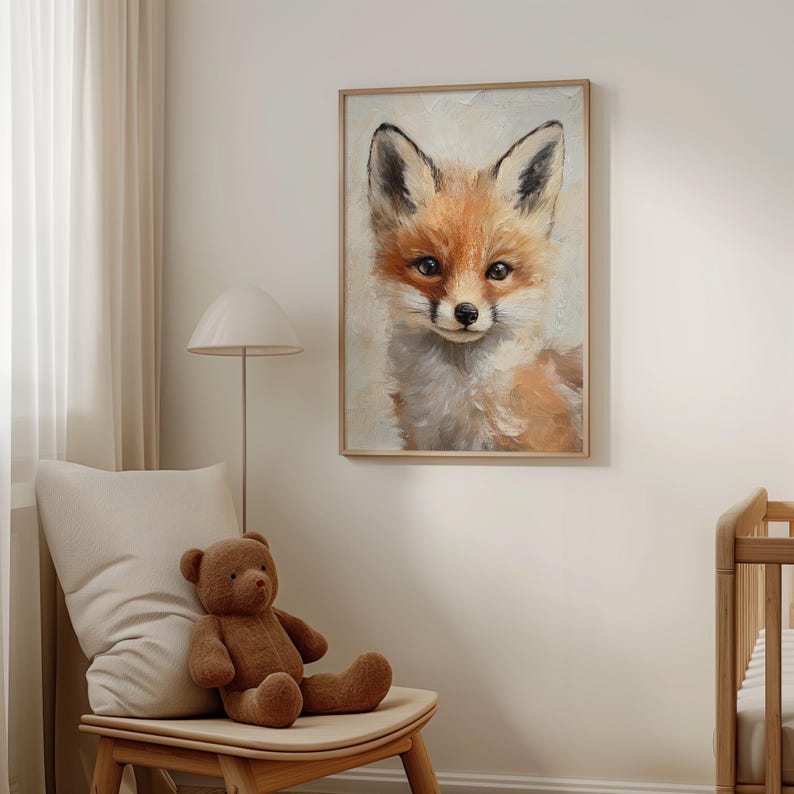 Red Fox Portrait Art, Rustic Woodland Nursery Decor Wall Art (digital ...
